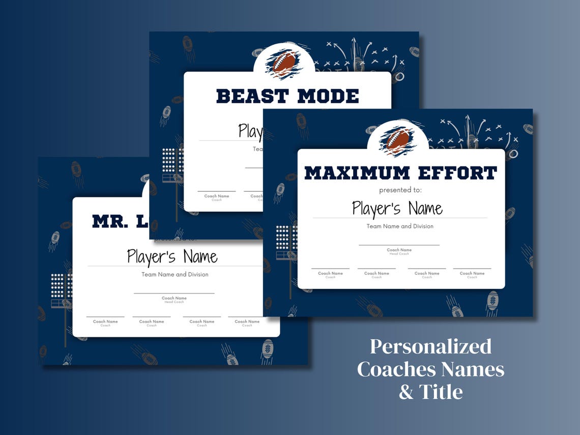 Football Award Certificates | Awards | Team Awards | Personalized ...