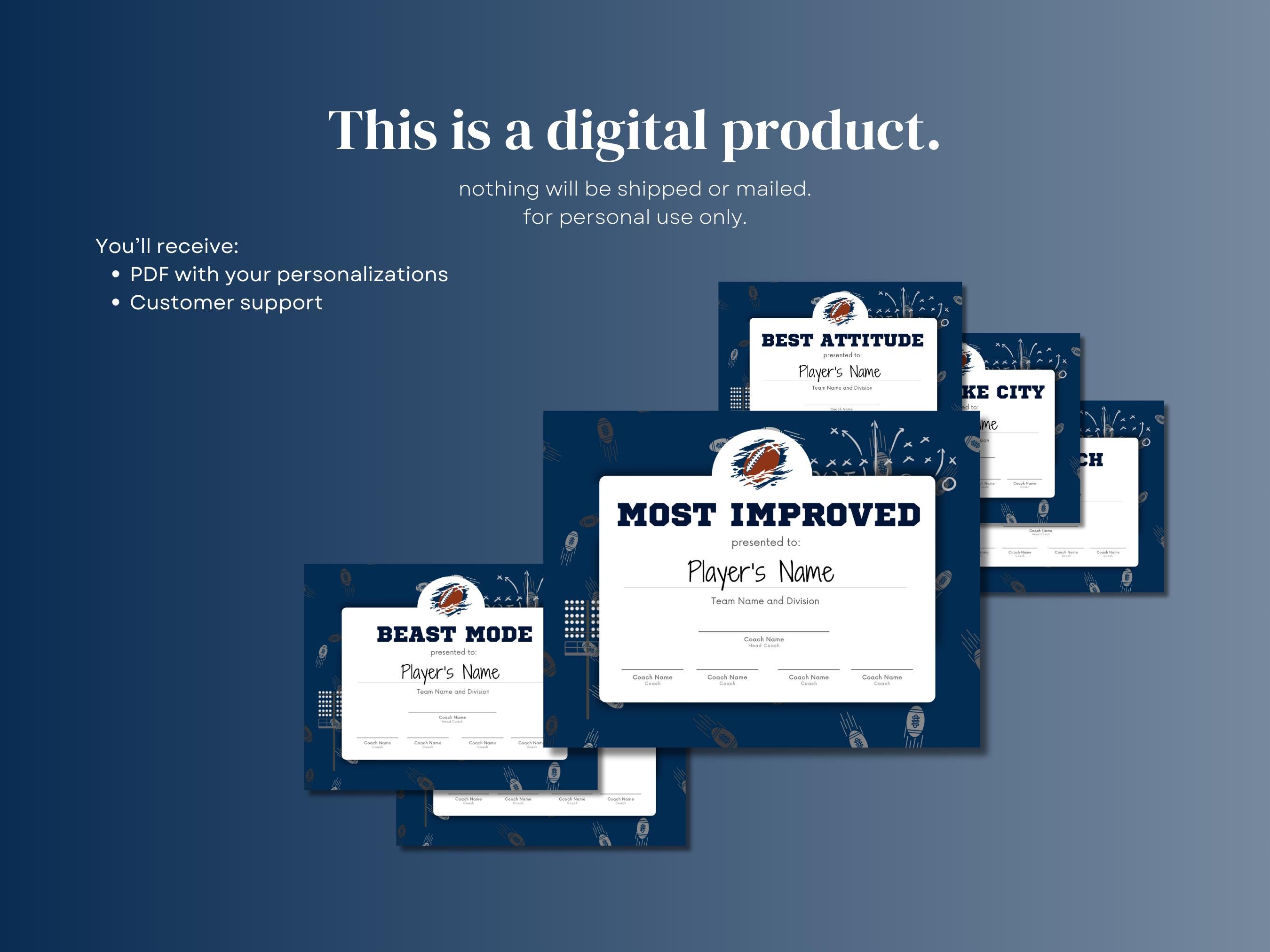 Personalized Football Award Certificates | Canva Template (digital ...