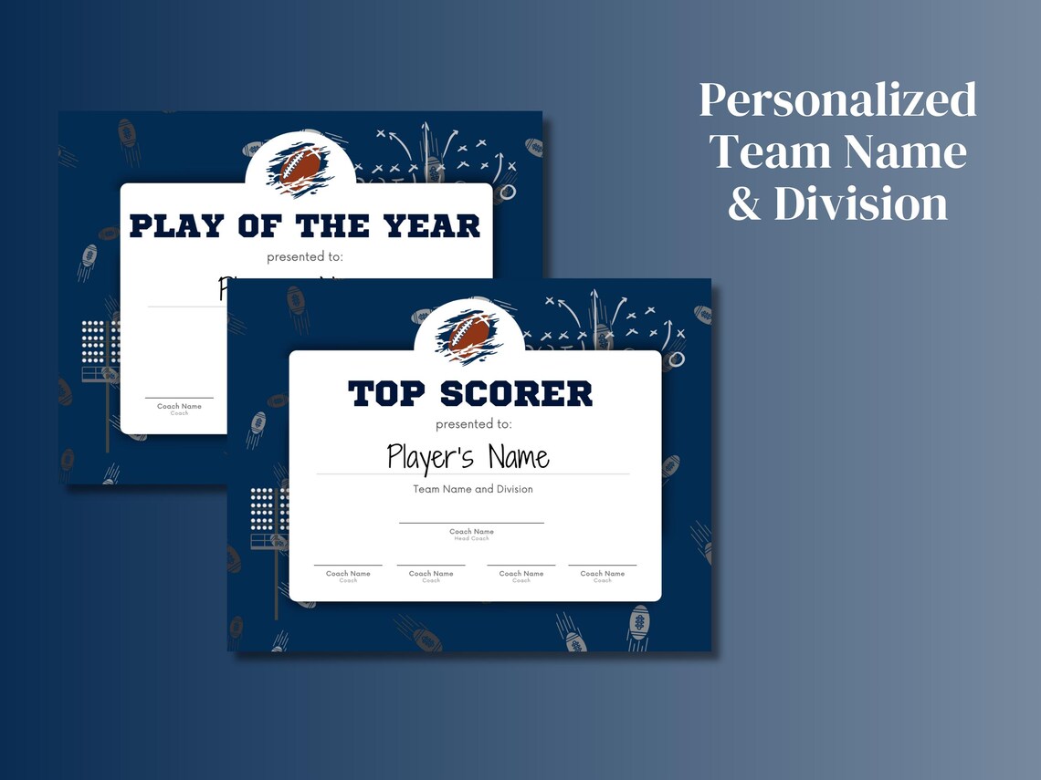 Football Award Certificates | Awards | Team Awards | Personalized ...