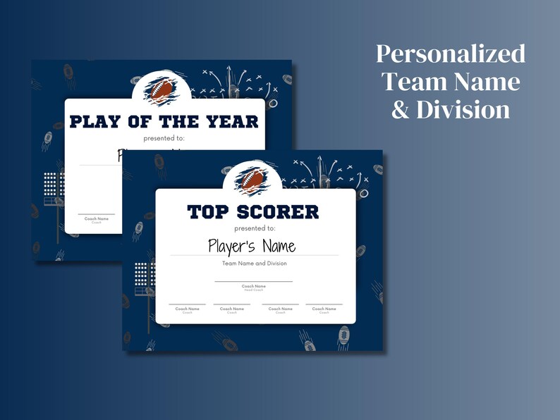 Personalized Football Award Certificates | Canva Template (digital ...