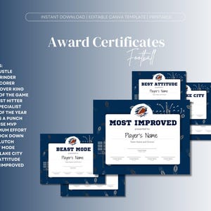 Football Award Certificates | Awards | Team Awards | Personalized ...