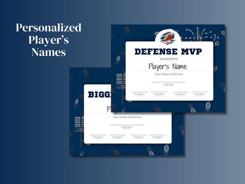 Personalized Football Award Certificates | Canva Template (digital ...