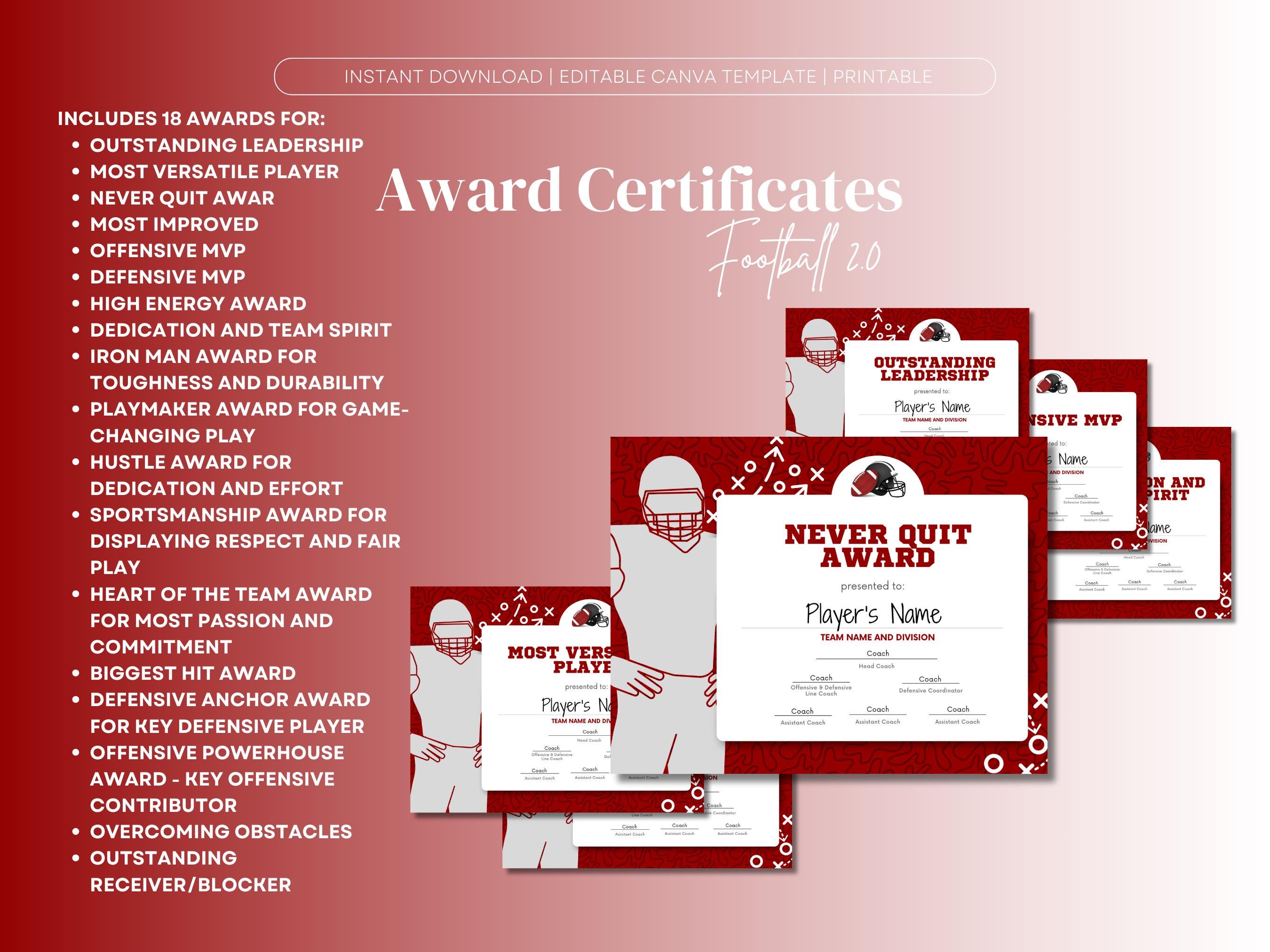 Personalized Football Award Certificates | 18 Team Awards (digital ...