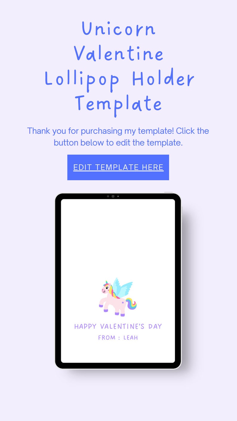 Editable Unicorn Valentine's Day Lollipop Holder Unicorn Valentine ...