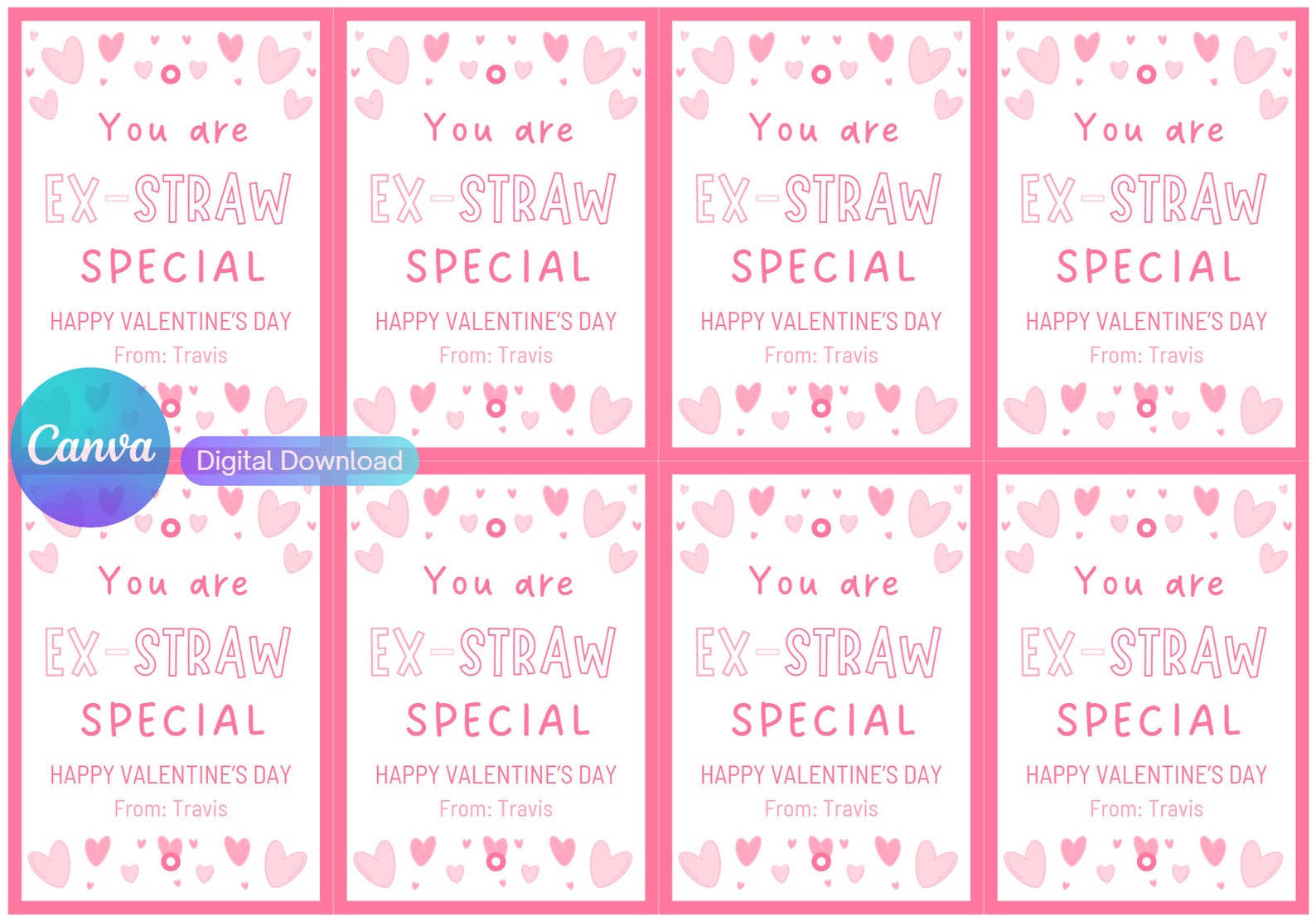 Editable Valentine's Day Straw Tag Printable Valentine Straw Holder Ex ...