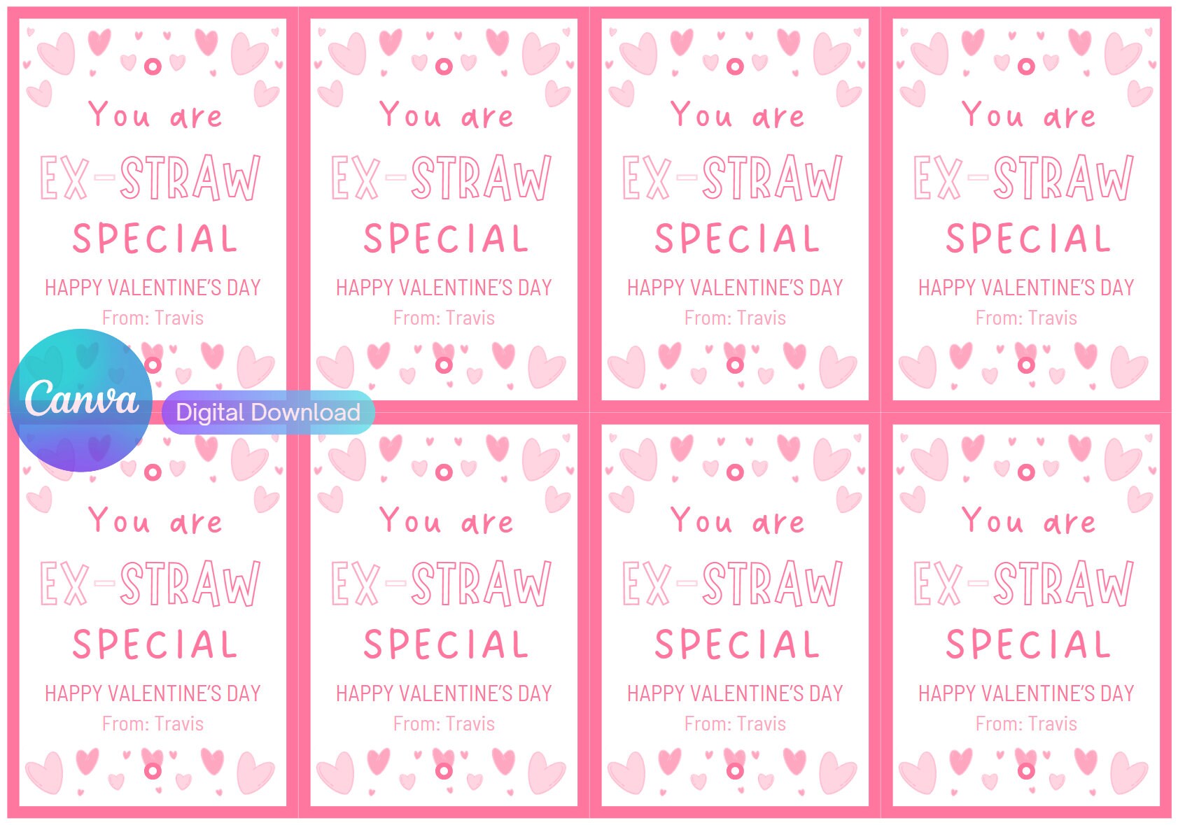 Editable Valentine's Day Straw Tag Printable Valentine Straw Holder Ex ...