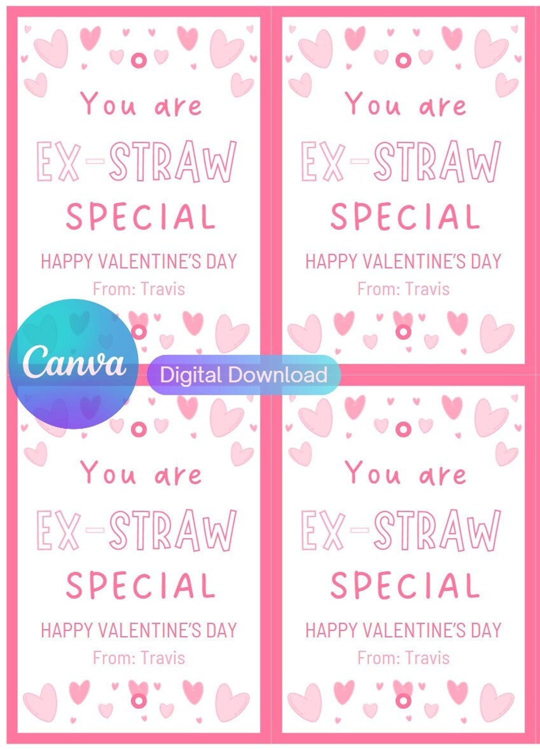 Editable Valentine's Day Straw Tag Printable Valentine Straw Holder Ex ...