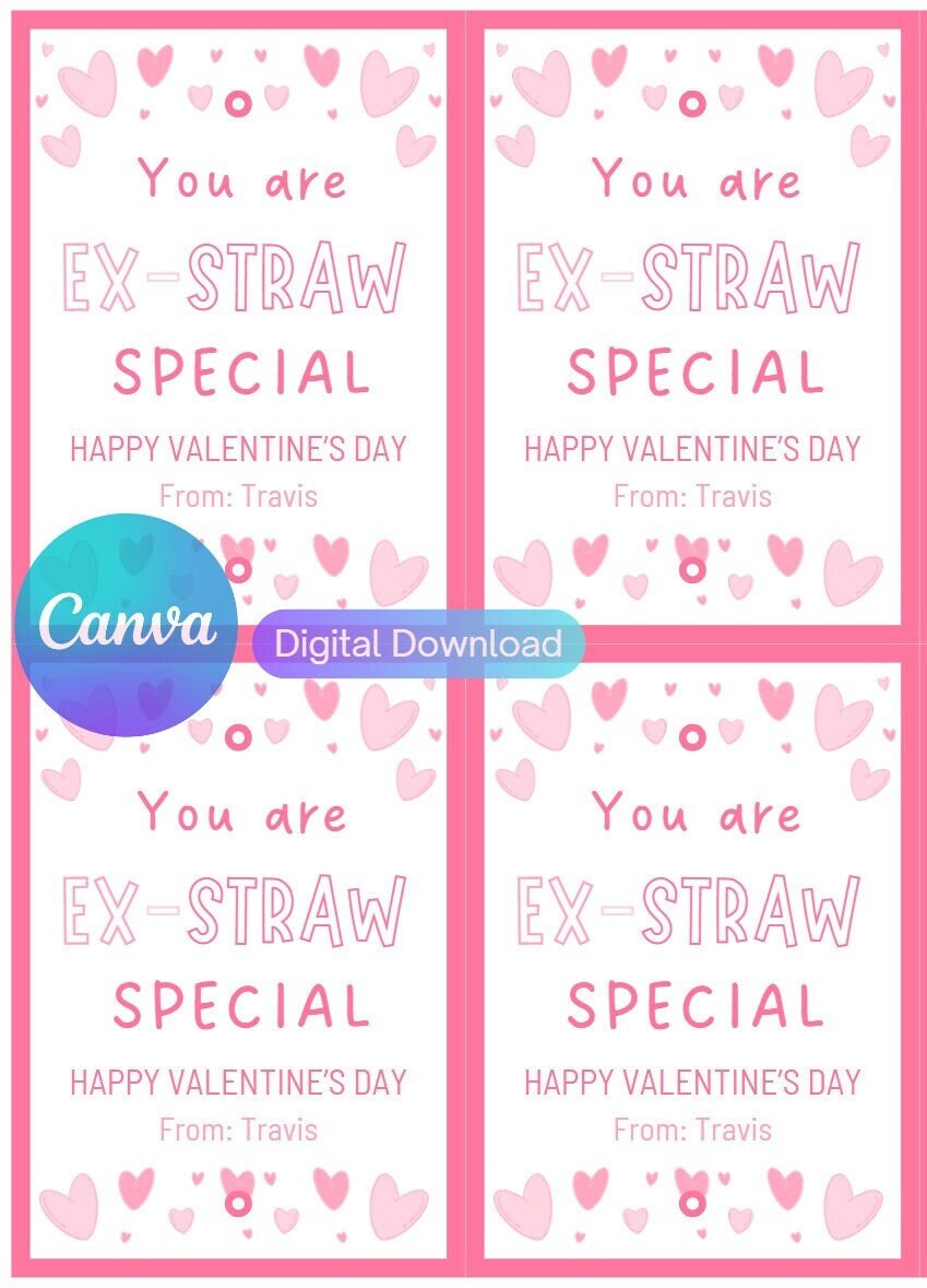 Editable Valentine's Day Straw Tag Printable Valentine Straw Holder Ex ...
