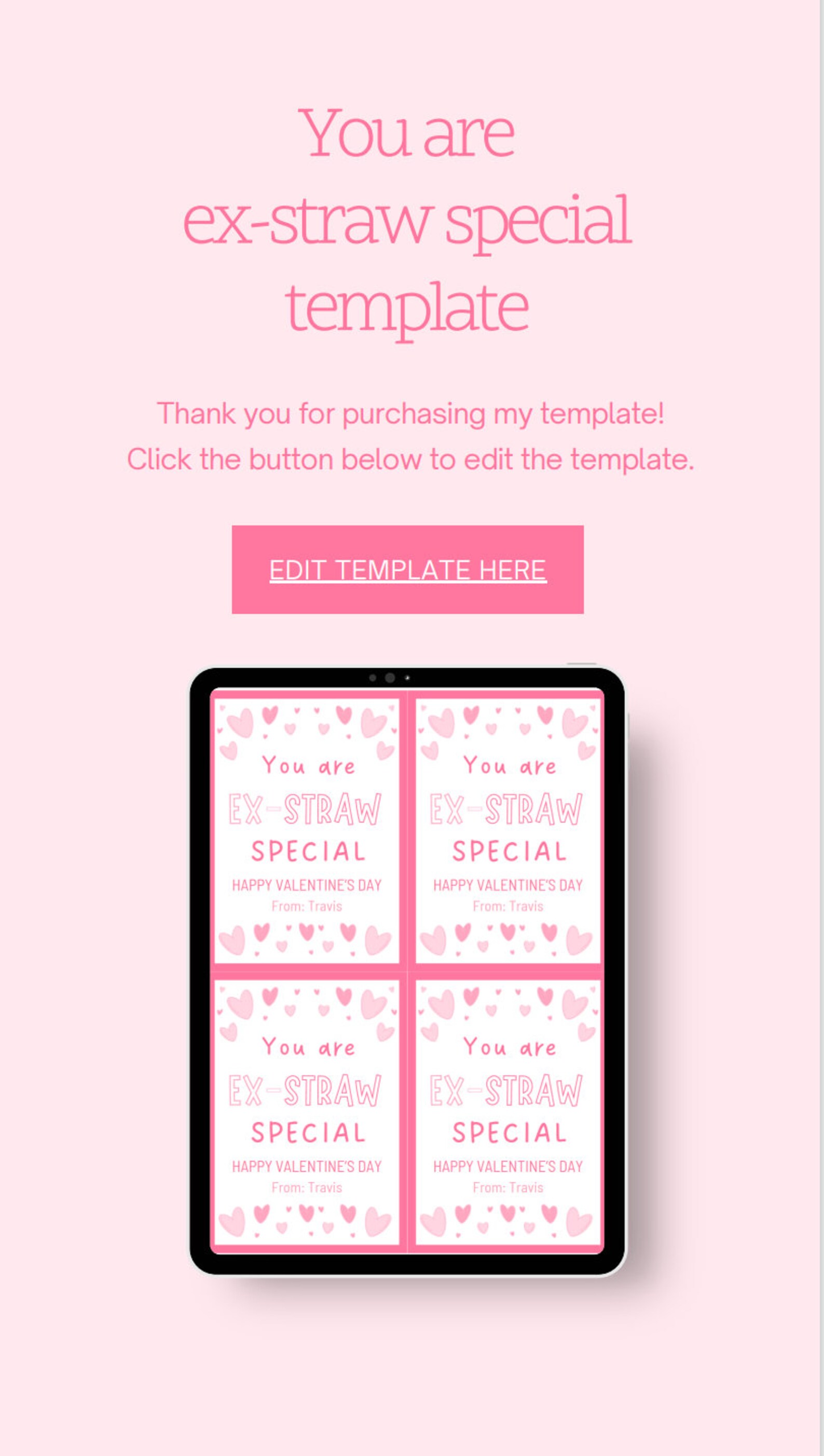 Printable Valentine's Day Straw Tag Editable Valentine Straw Holder Ex ...