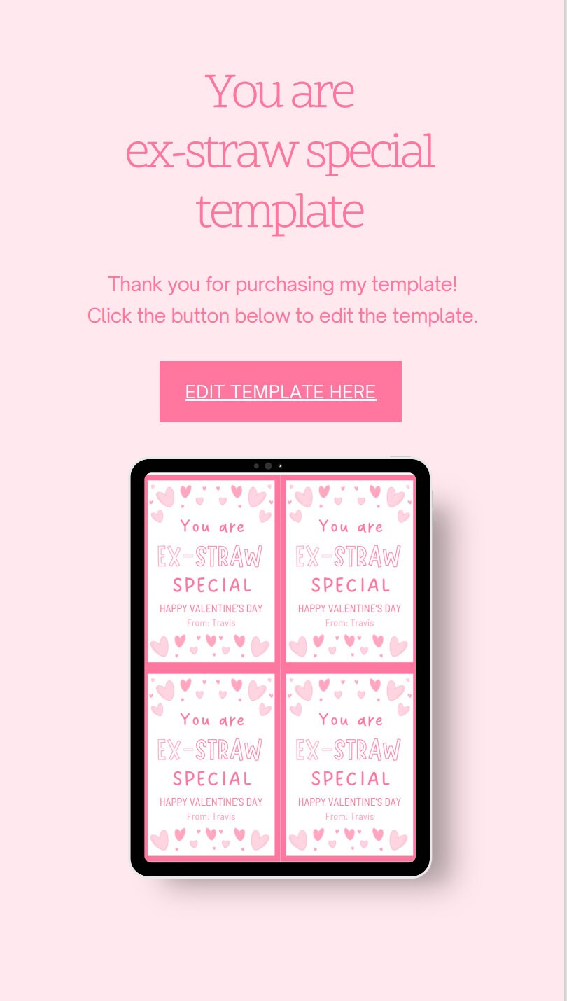 Printable Valentine's Day Straw Tag Editable Valentine Straw Holder Ex ...