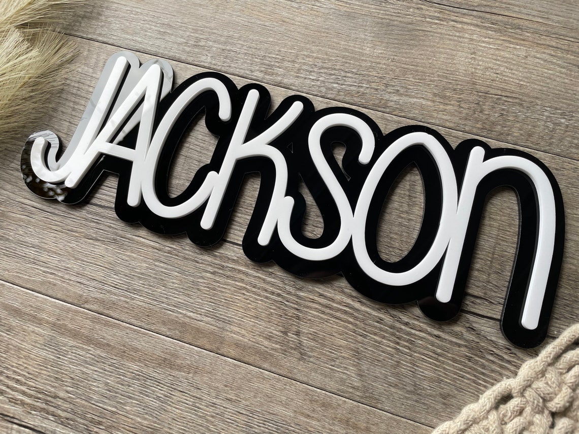 Layered Name Sign Please Write Me Font Kids Room Wall | Etsy