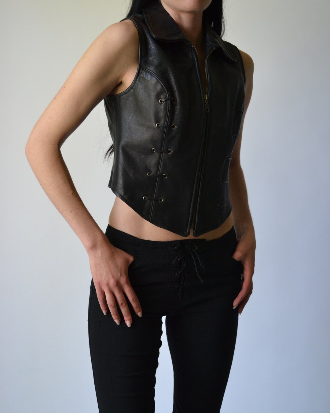 Black Rudsak Leather Zip up Vest - Etsy
