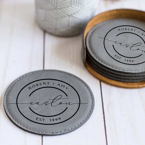 Monogrammed Leather Coaster Set Personalized Engraved Gift - Etsy