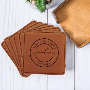 Newlywed Gift, Custom Coasters With Holder, Personalized Square ...