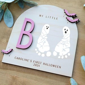 DIY Footprint Art, Baby's First Halloween, My Little Boo Sign, Wooden ...