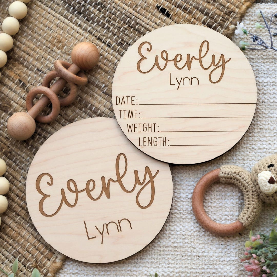 Dual-sided Wooden Birth Name Disc for Hospital, Baby Shower Gift, Girl ...