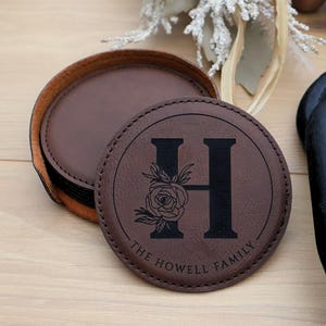 Monogrammed Leather Coaster Set, Personalized Engraved Gift, Customized ...