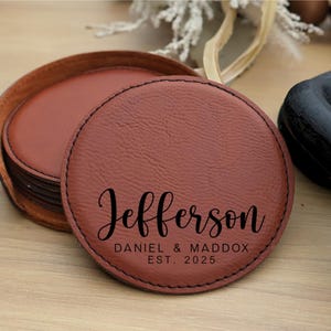 Monogrammed Leather Coaster Set, Personalized Engraved Gift, Customized ...
