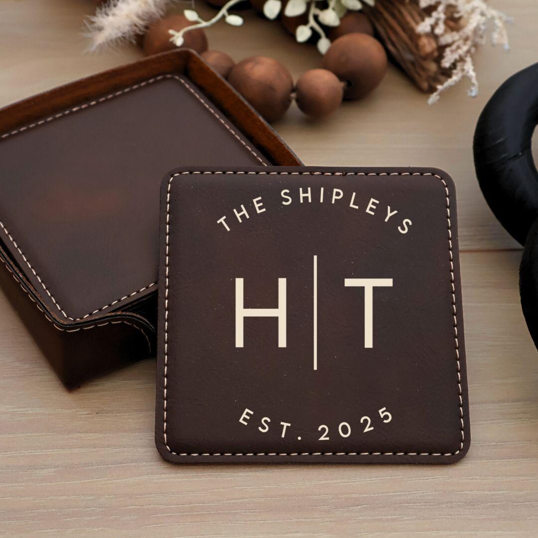 Modern Last Name Coasters, Square Engrave Family Coasters, Gift for ...