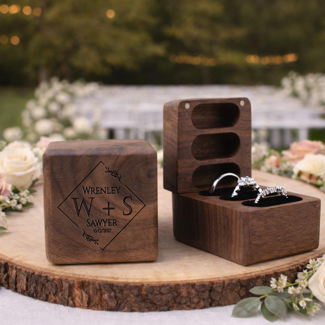 Engagement Ring Display, Wooden Wedding Ring Box, Personalized Ring ...