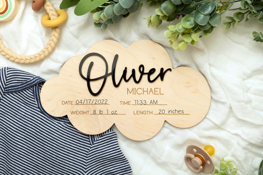 Cloud Baby Birth Stats Sign, Hospital Name Sign for Baby, Newborn Photo ...