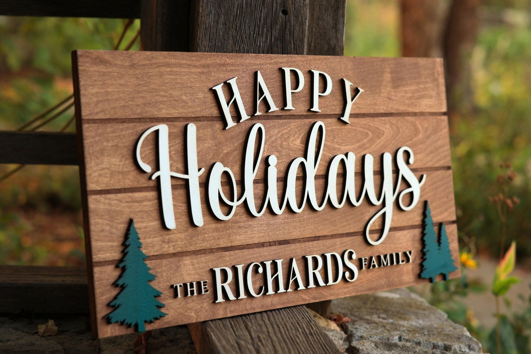 Happy Holidays Sign, Merry Christmas Sign, Last Name Holiday Sign ...