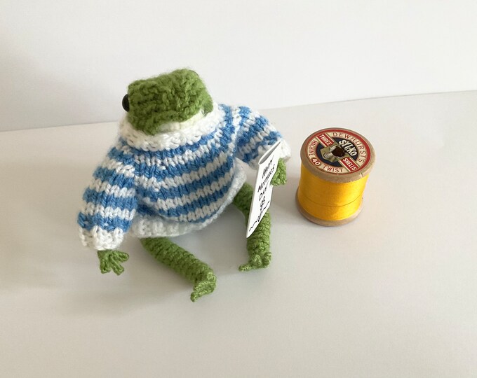 Amigurumi Hand Knitted Frog in Sweater.ready to Ship Knit Frog. Knitted ...