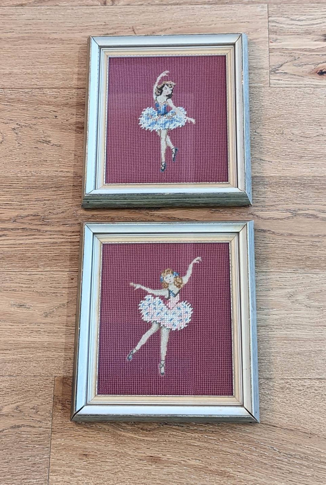 Set of 2 Vintage Ballerina Needlepoint Hanging Wall Art / Vintage ...