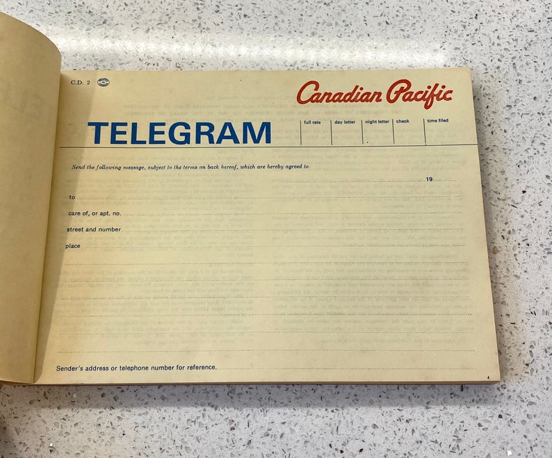 Canadian Pacific Railway Blank Telegraph Pages / Book of 50 Bound ...