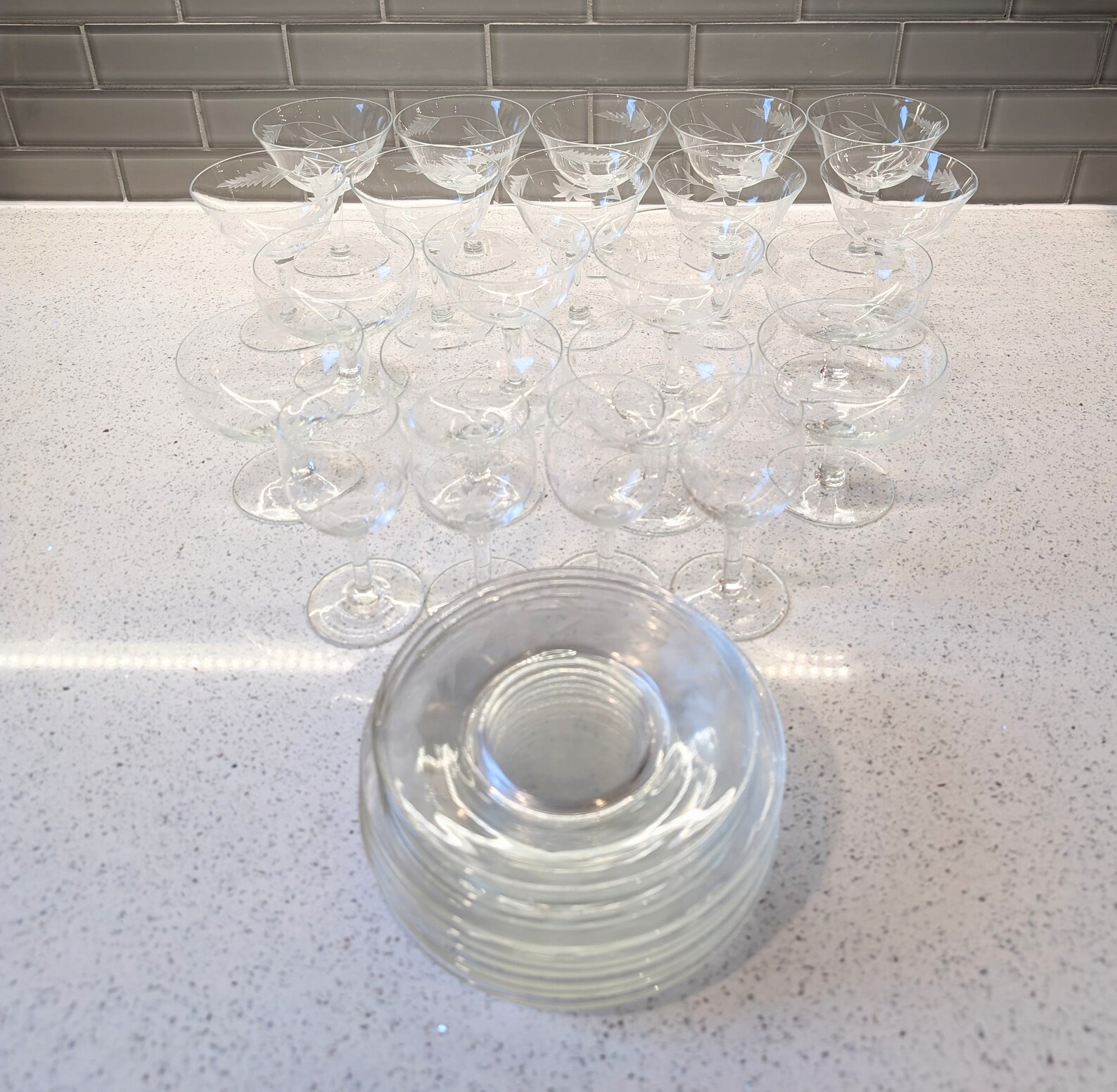 Set of Vintage Etched Glassware / Vintage Etched Plates / Vintage ...