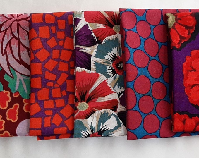5 Red Kaffe Fassett FQ Bundle - 5 Red Fat Quarters Bundle FQ 18 X 22 Cotton Quilt Fabric Version ...