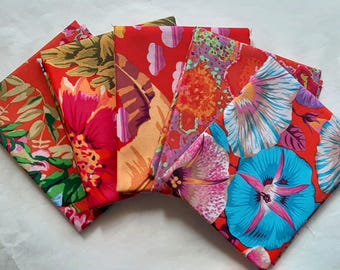 5 Red Kaffe Fassett FQ Bundle - 5 Red Fat Quarters Bundle FQ 18 X 22 Cotton Quilt Fabric Version ...