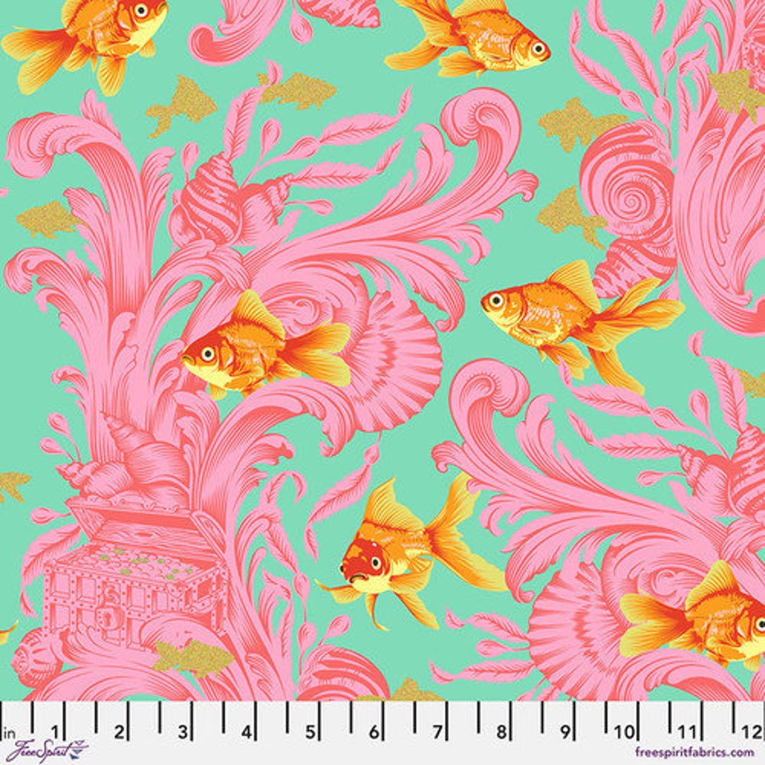 Treading Water, Blossom, Metallic - Tula Pink Besties 100% Cotton Quilt ...