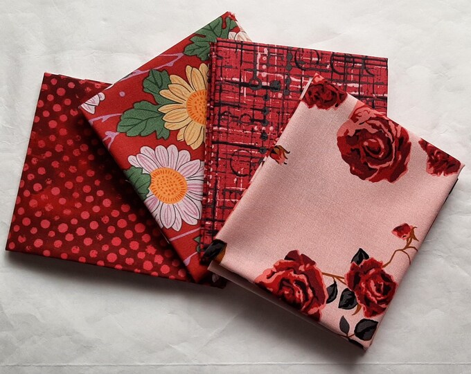4 Red FQ Bundle - 4 Red Fat Quarters Bundle FQ 18 X 22 Cotton Quilt ...