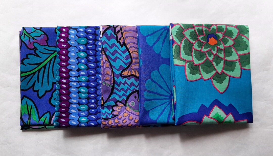 5 Blue Kaffe Fassett FQ Bundle - 5 Blue Fat Quarters Bundle FQ 18 X 22 Cotton Quilt Fabric ...