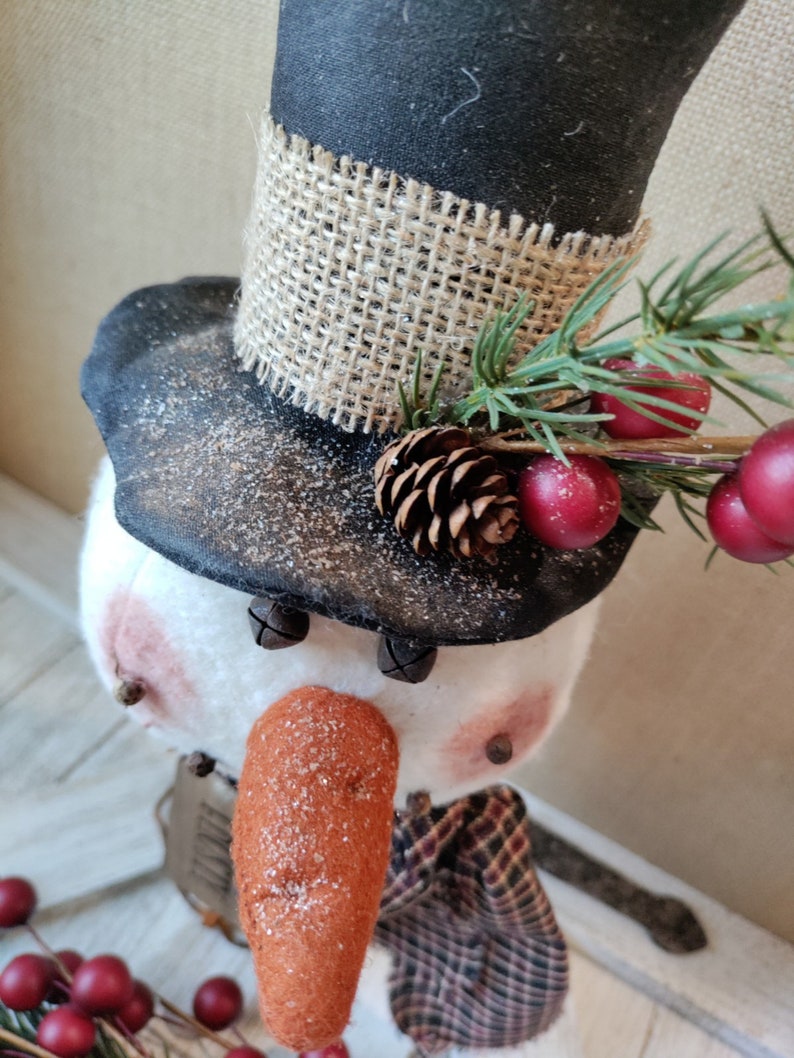 Primitive Snowman on Spring Country Snowman Christmas Decor - Etsy