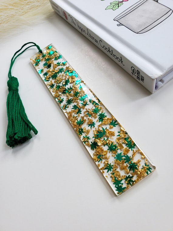 Cannabis Glitter Gold Resin Bookmark Per gli amanti dei - Etsy Italia