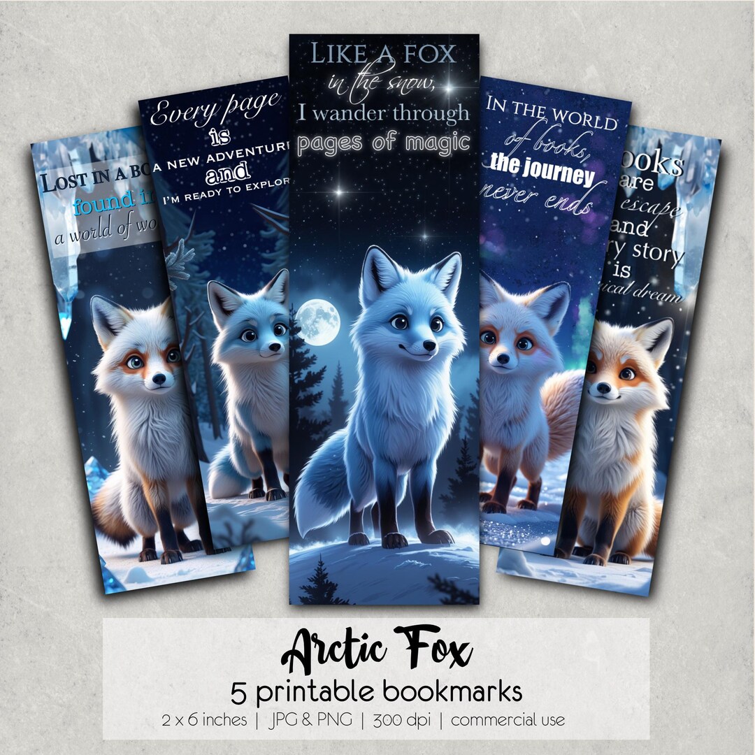 White Fox Bookmarks Printable Digital Bookmarks Template Cute Bookmarks ...