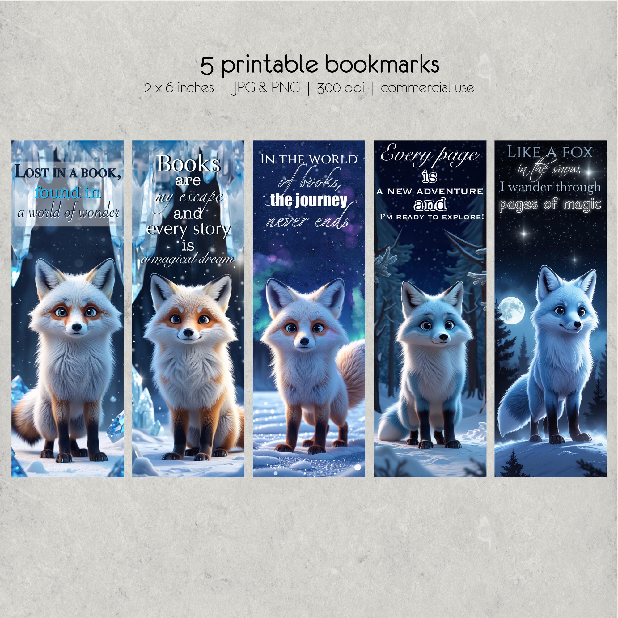 White Fox Bookmarks Printable Digital Bookmarks Template Cute Bookmarks ...