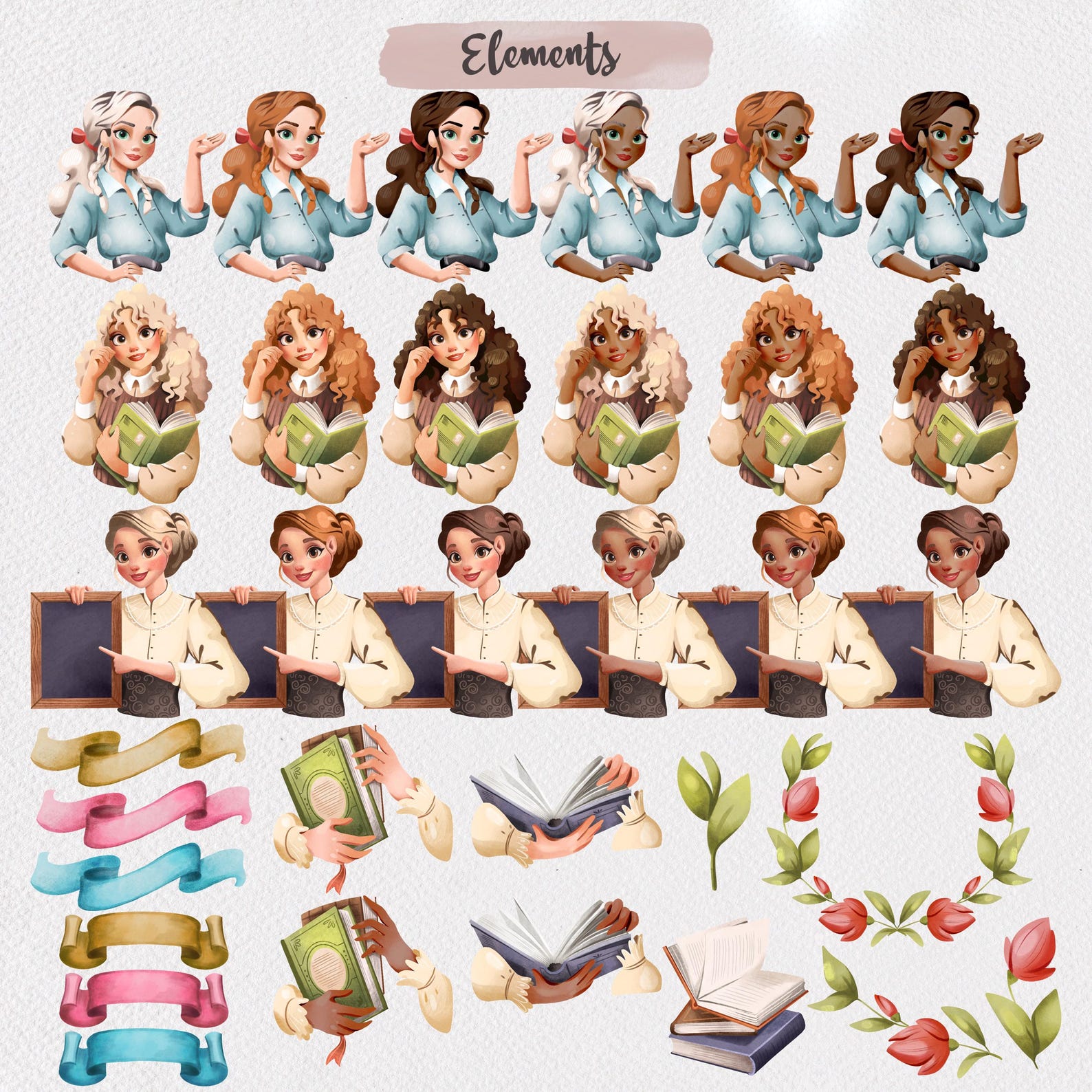 Teacher Watercolor Clipart Bundle - Books PNG, Back to School Teaching ...