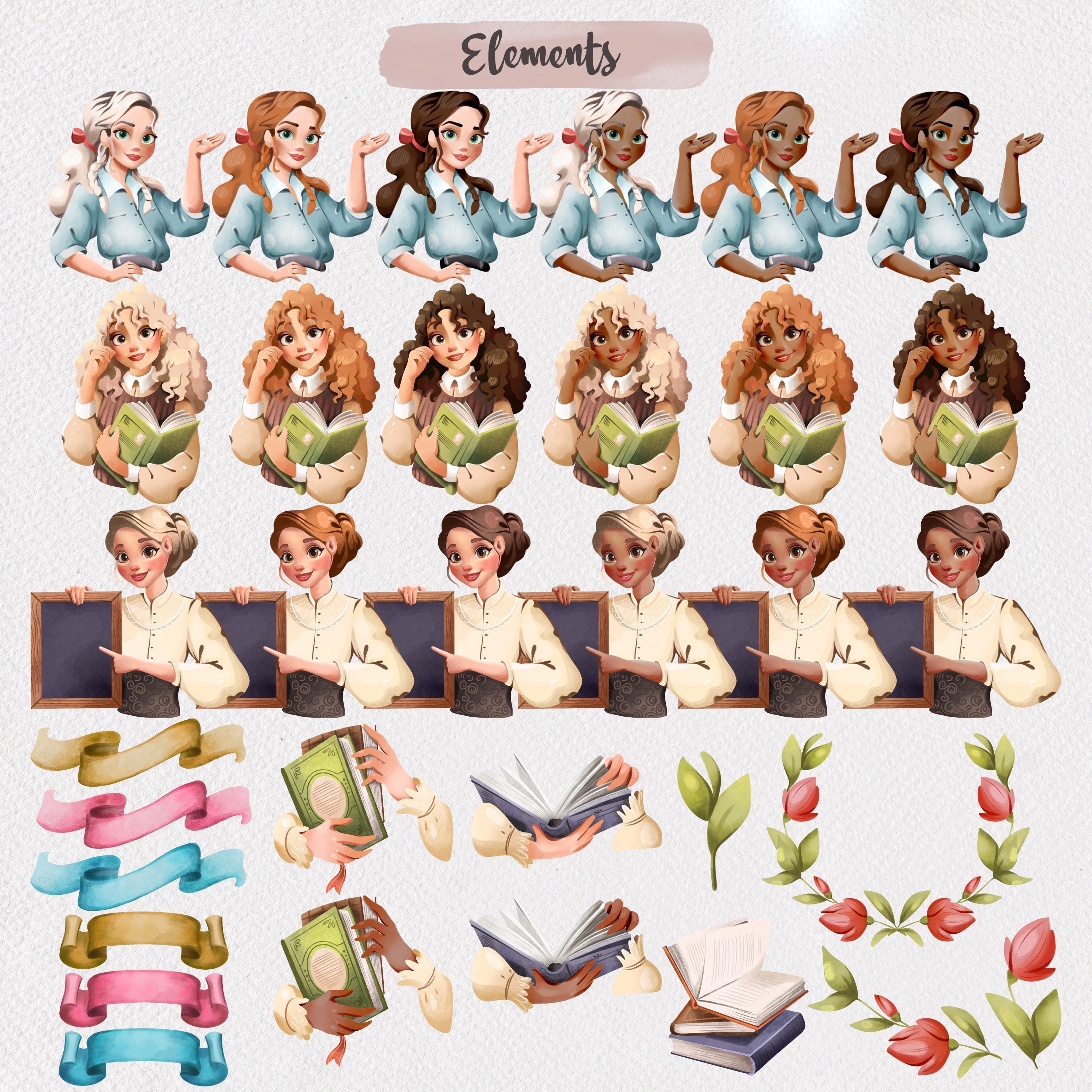 Teacher Watercolor Clipart Bundle - Books PNG, Back to School Teaching ...