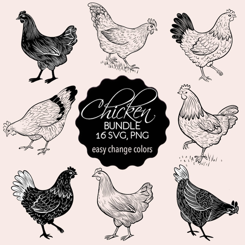 Vintage Chicken Coop SVG PNG Bundle, Chicken Outline Clipart for Laser ...