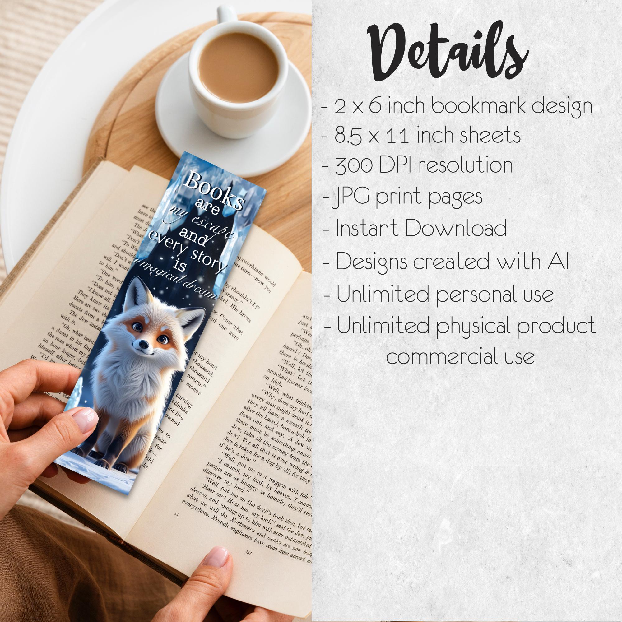 White Fox Bookmarks Printable Digital Bookmarks Template Cute Bookmarks ...