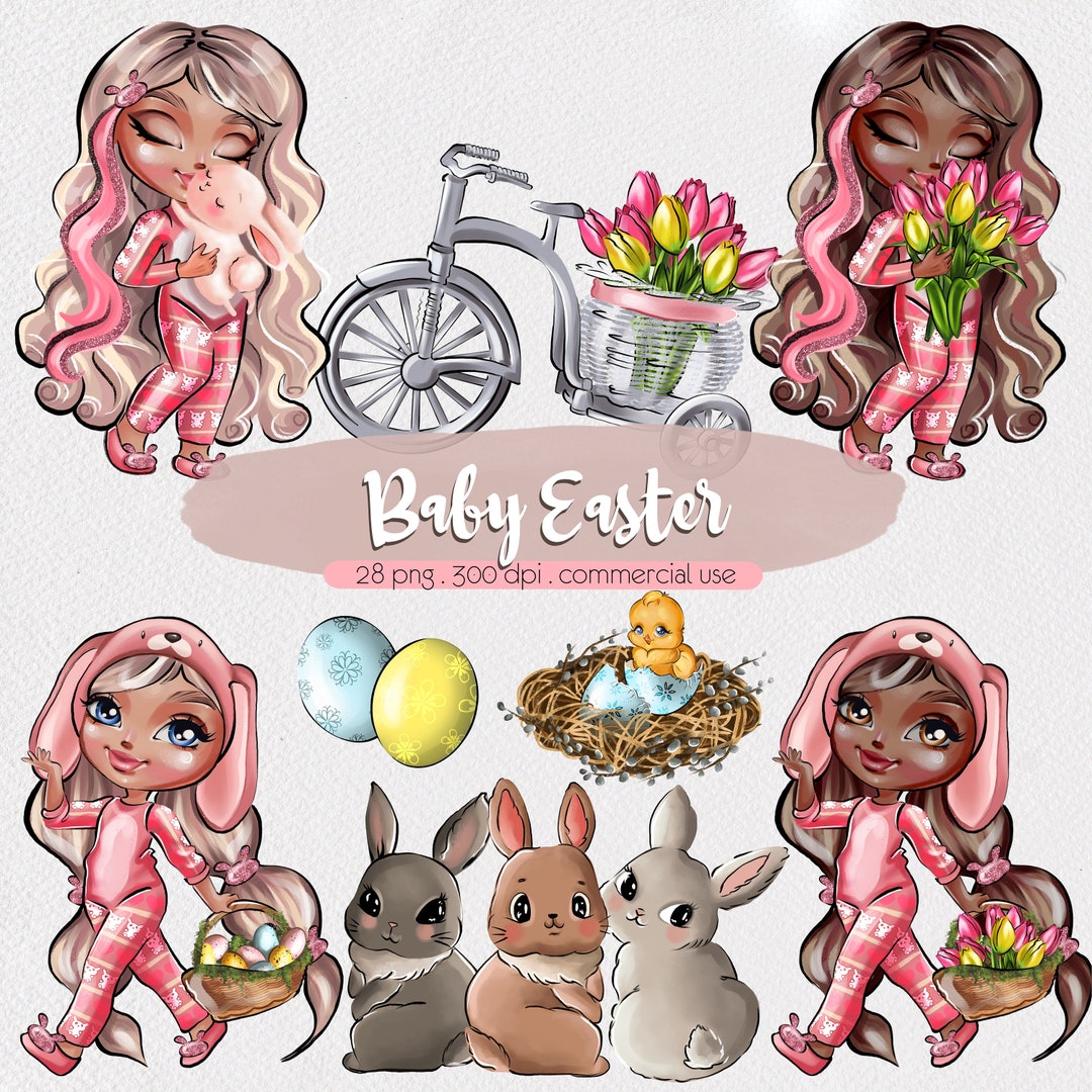 Cute Chibi Clipart - Black Chibi Doll PNG - Spring Girl Clipart - Etsy