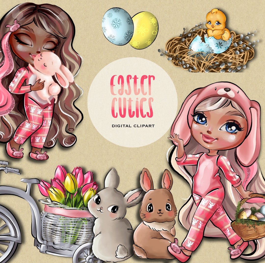 Happy Easter Chibi Clipart Girly Easter Png, Baby Girl Cute Chicken ...