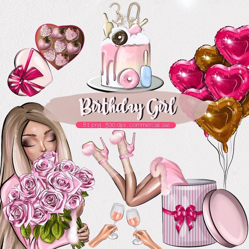 Happy Birthday Party Clipart Bundle, Celebration Girl Png, Bday Woman ...