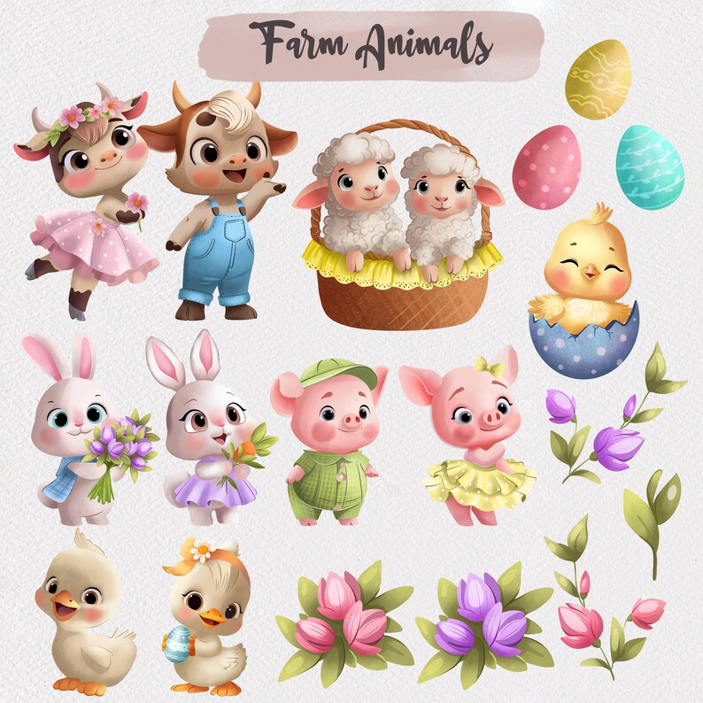 Farm Animals Clipart, Cute Farm Animals, Pig, Cow, Duck, Baby Animals ...