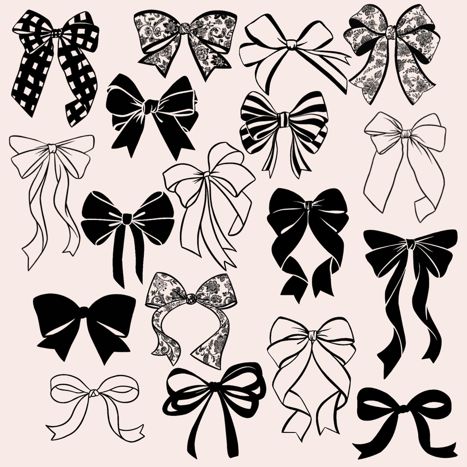 Ribbon Bow SVG Bundle, Lace Bow PNG Clipart, Coquette Bow Outline, Bow ...