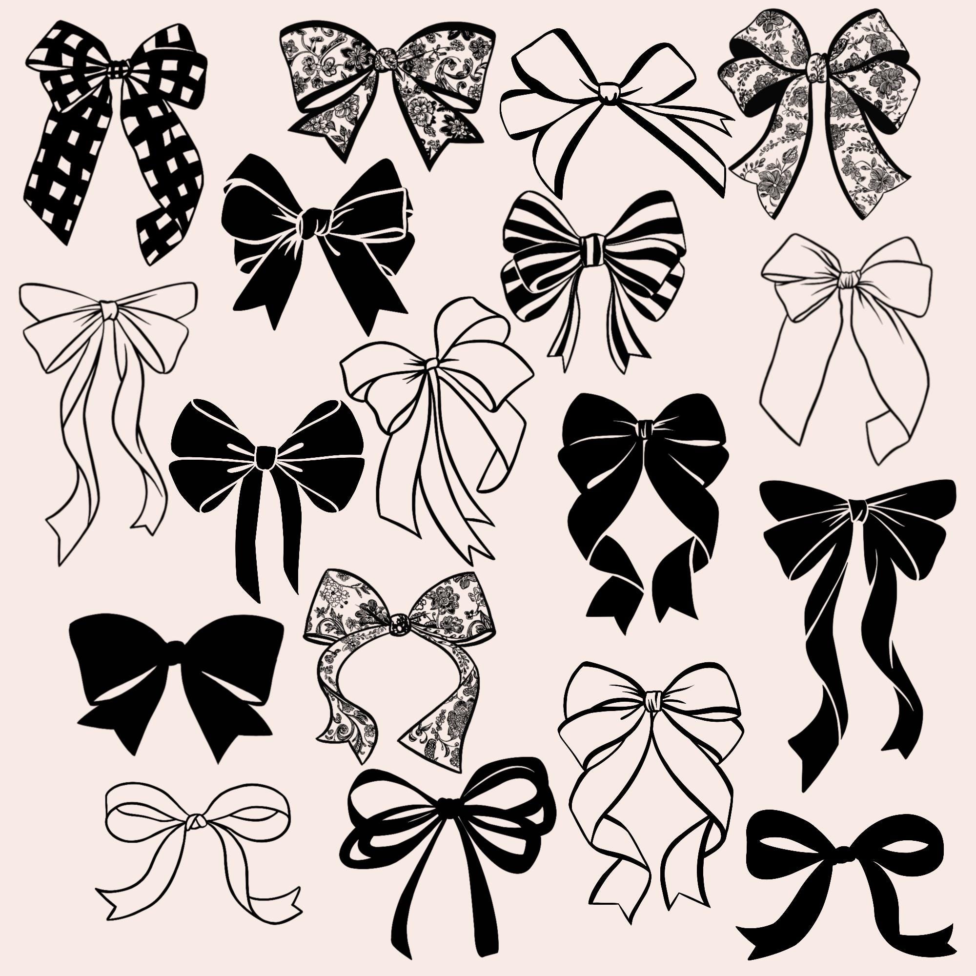 Ribbon Bow SVG Bundle, Lace Bow PNG Clipart, Coquette Bow Outline, Bow ...
