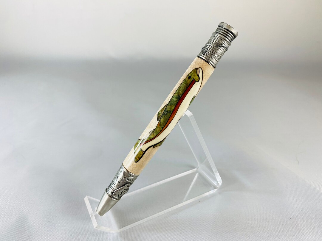 Fishing Enthusiast Pen With Wood Inlay Rainbow Trout in Antique Pewter ...